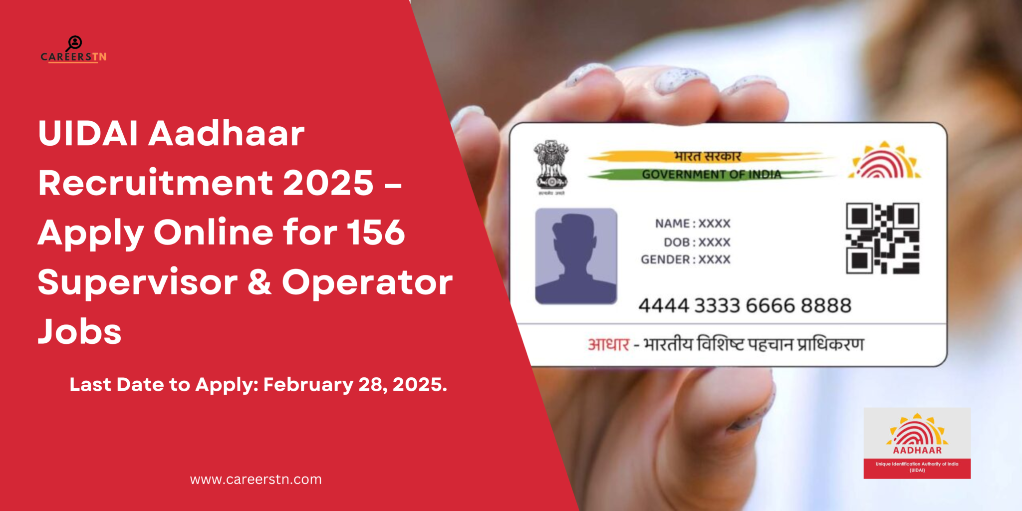 UIDAI Aadhaar Recruitment 2025 – Apply Online for 156 Supervisor ...